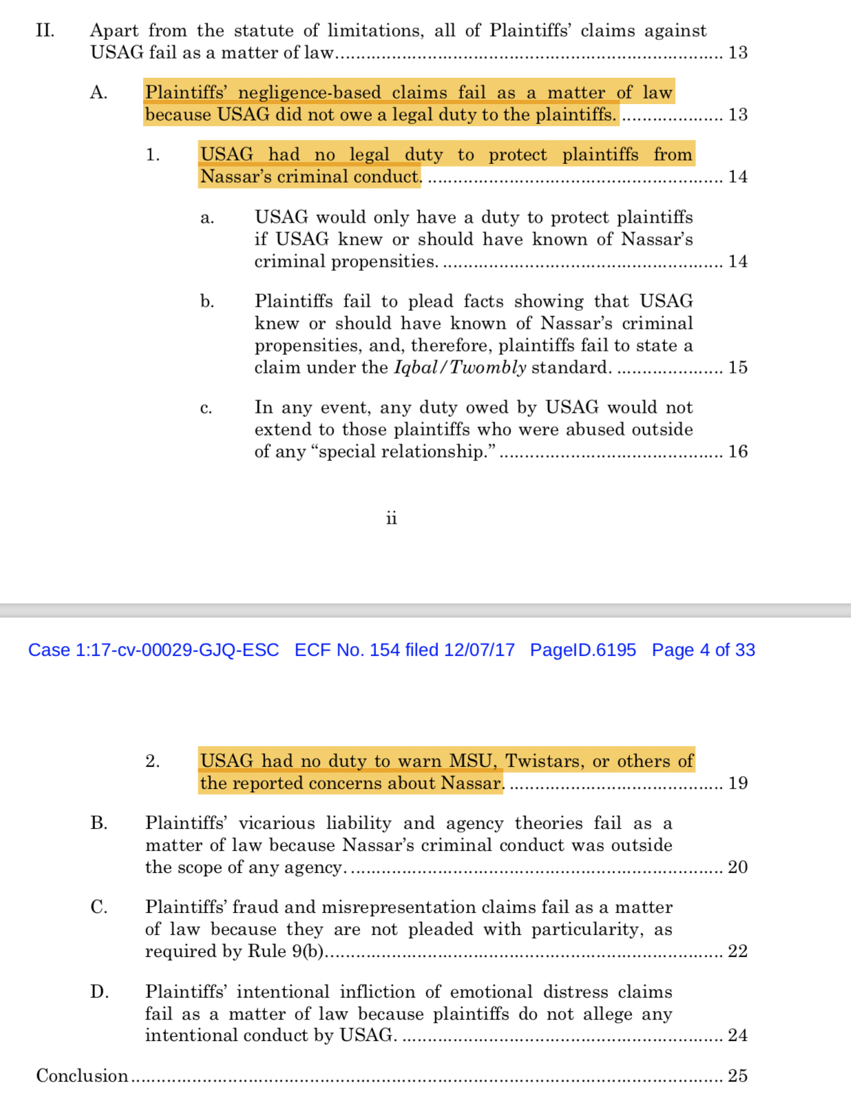 Brief in Support of USA Gymnastics’ Omnibus Motion to Dismiss - GymCastic